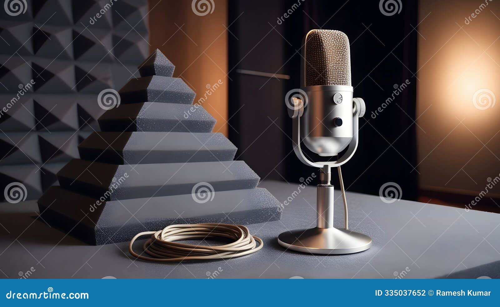 A Microphone on a Workspace with Acoustic Foam Pyramid in a Soundproof ...