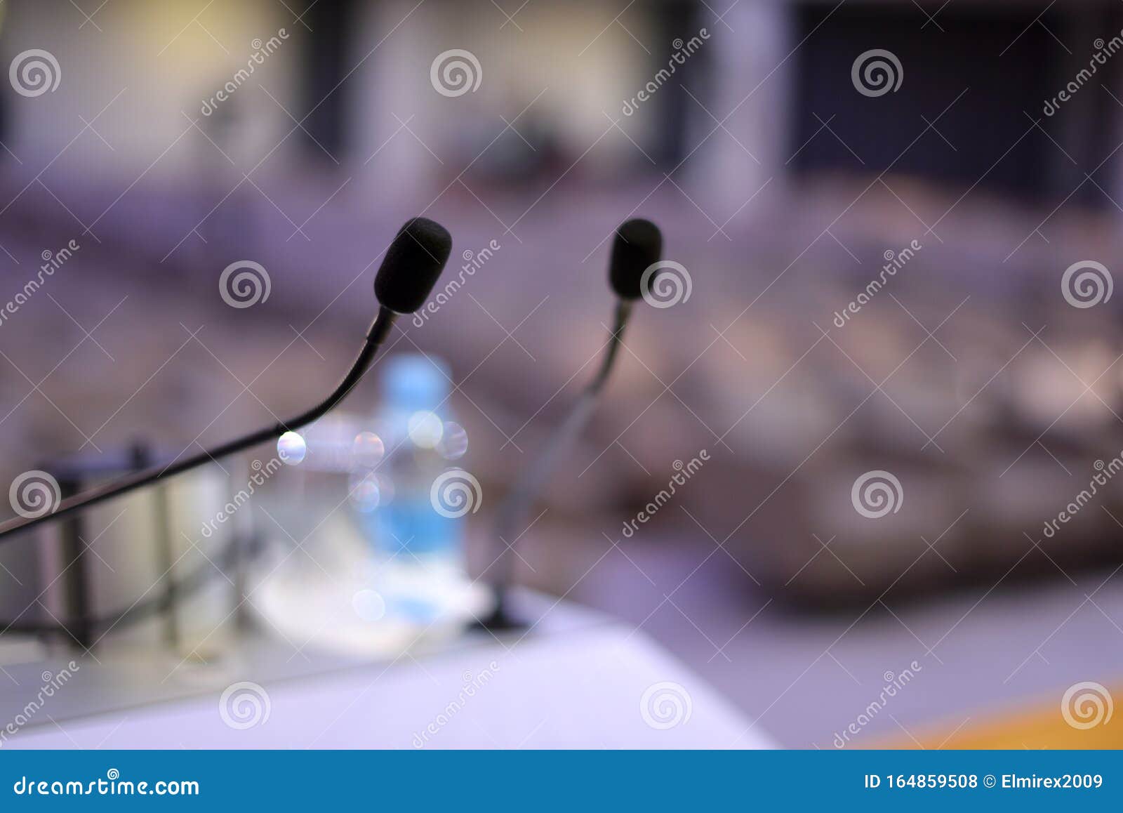 Microphones during Business Conference in Conference Room or Hall ...