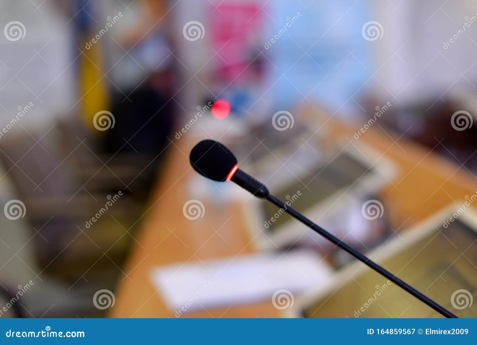 Microphones during Business Conference in Conference Room or Hall ...