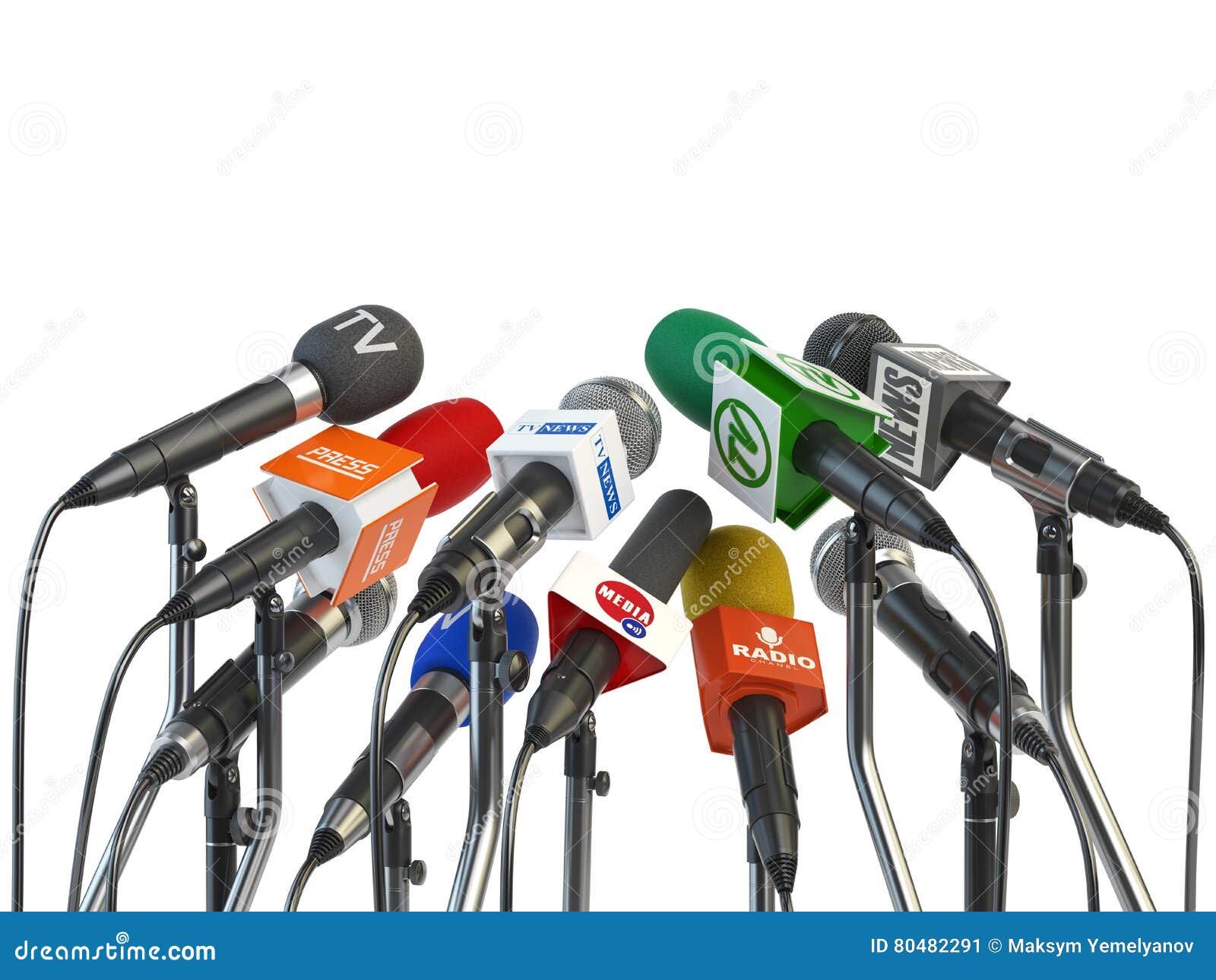 Microphones Prepared for Press Conference or Interview Isolated Stock ...