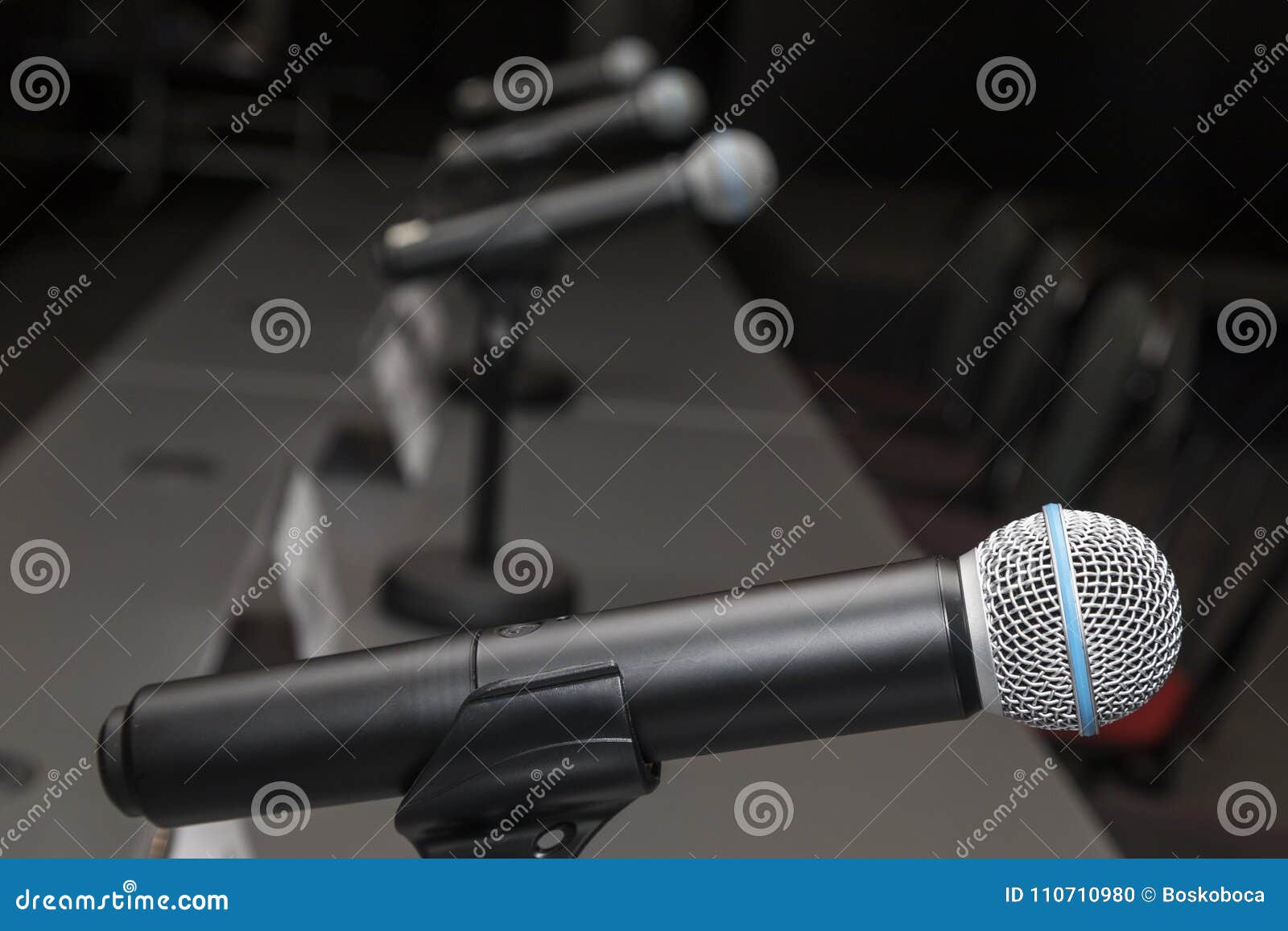 Microphones in Press Conference Room Stock Photo - Image of public ...