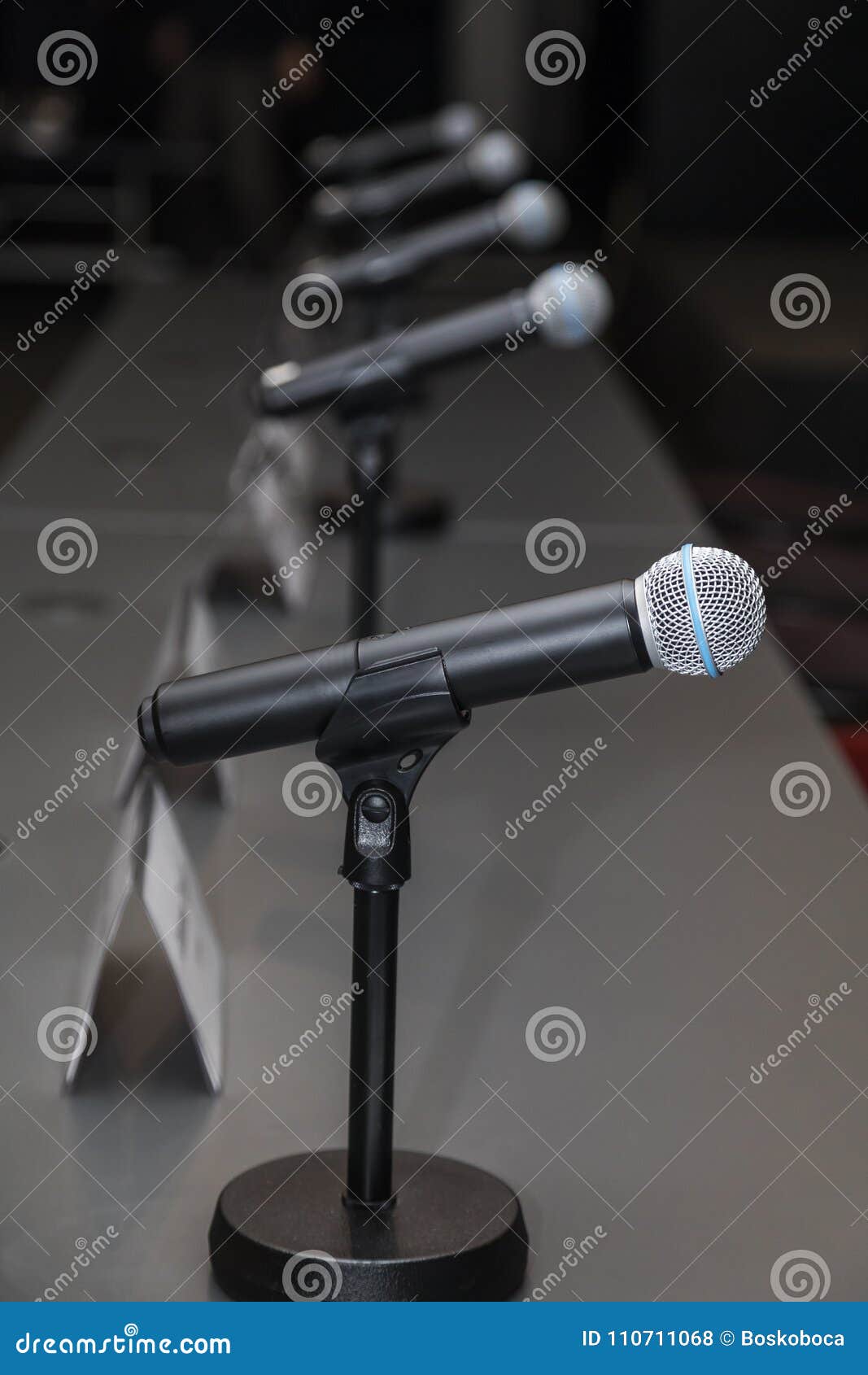 Microphones in Press Conference Room Stock Photo - Image of background ...
