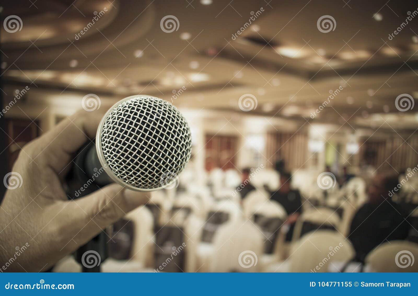 Microphones in Seminar Room, Talking Speech in Conference Hall L Stock ...