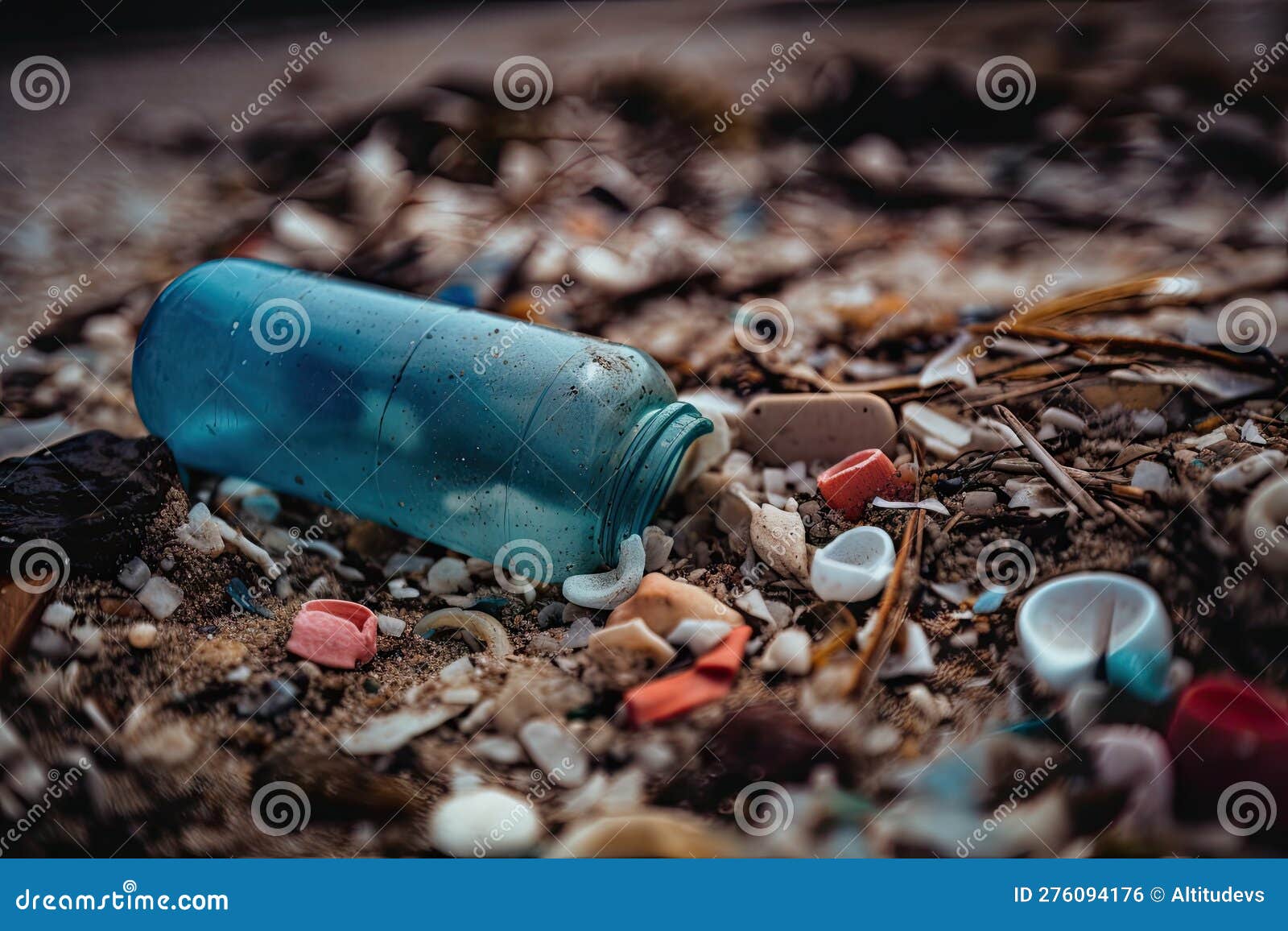 Microplastic Bottle Broken into Pieces, Surrounded by Other Plastic ...