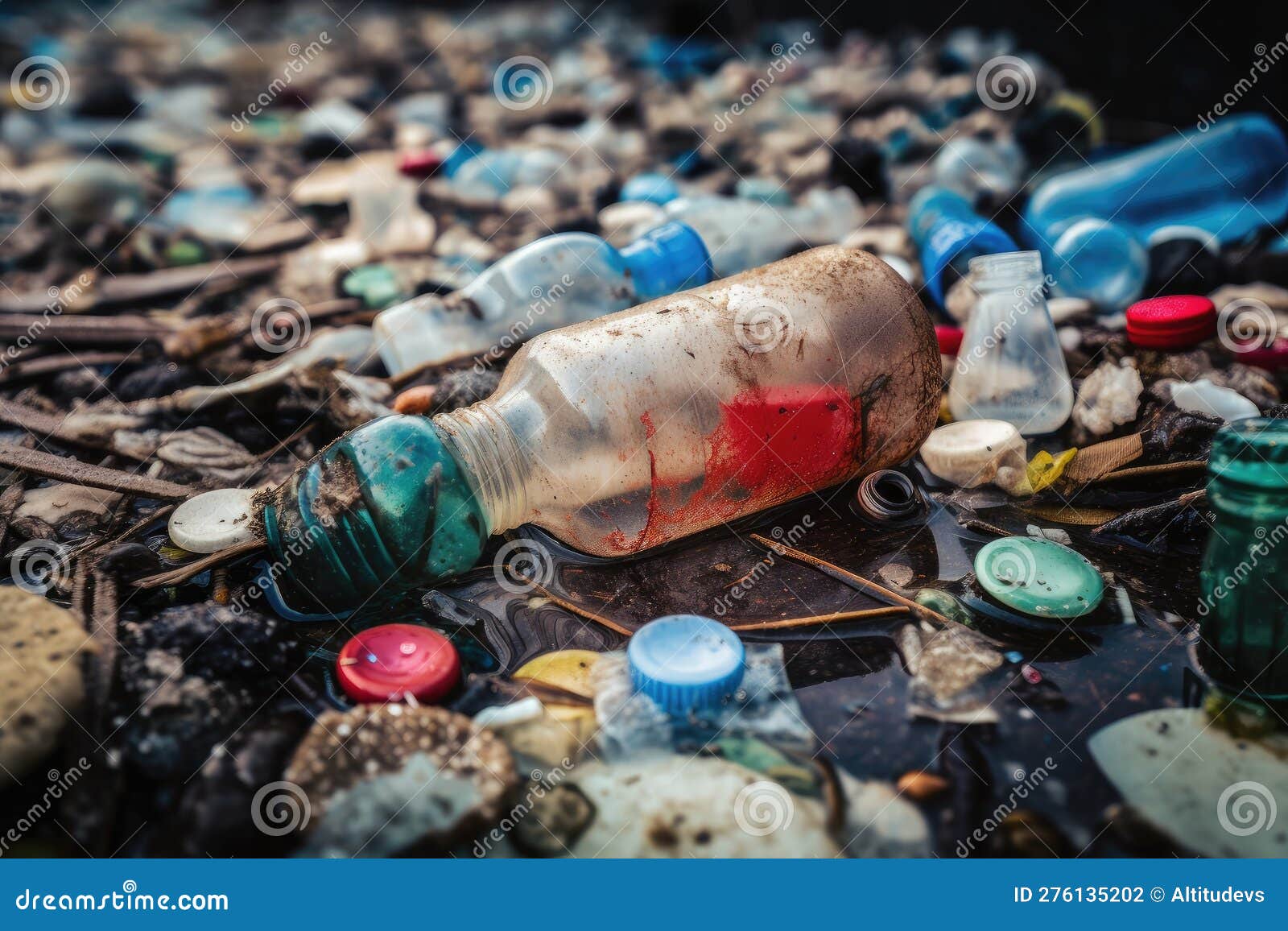 Microplastic Bottle Broken into Pieces, Surrounded by Other Plastic ...