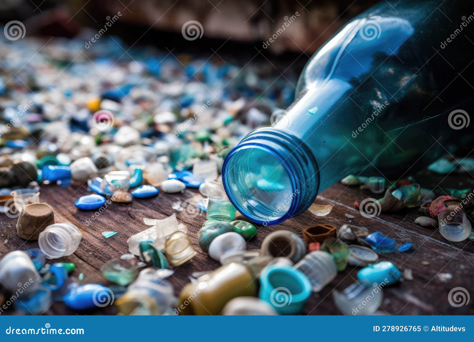 Microplastic Bottle Broken into Pieces, Surrounded by Other Plastic ...