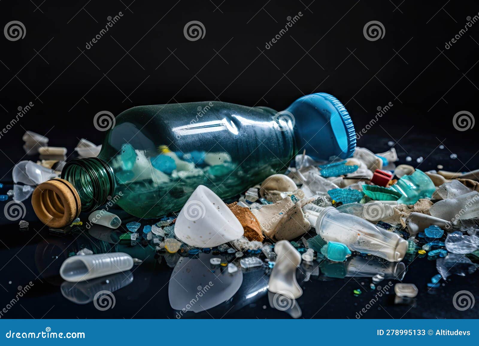 Microplastic Bottle Broken into Pieces, Surrounded by Other Plastic ...