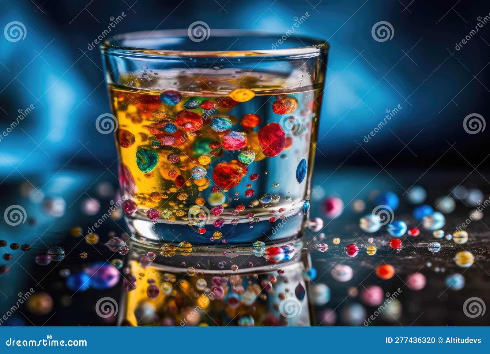 Microplastic Floating in a Glass of Water, Surrounded by Colorful Drops ...