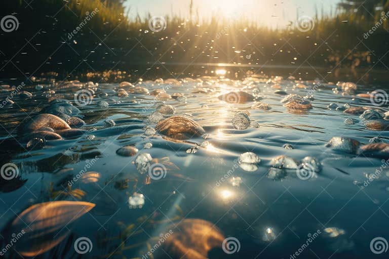 Microplastic Particles Floating in the Water, with Sunlight Shining ...