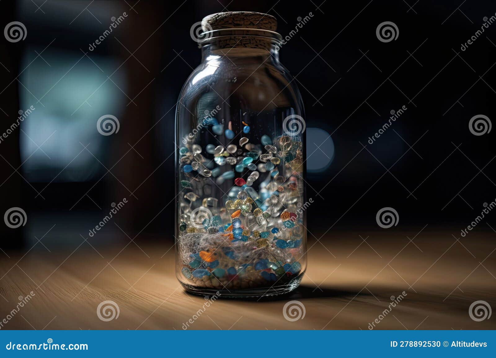 Microplastic Particles Suspended in a Clear Bottle of Water Stock ...