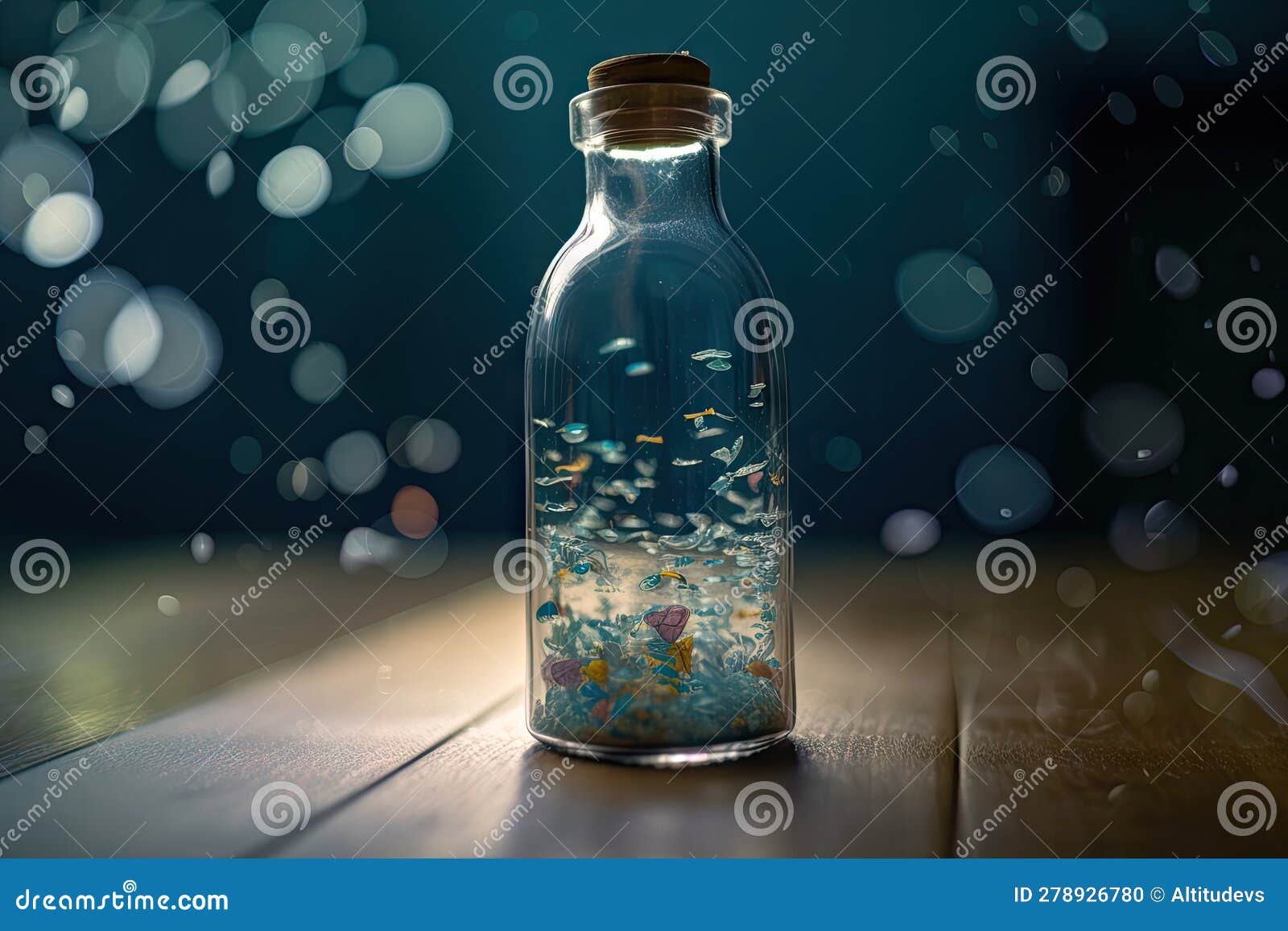 Microplastic Particles Suspended in a Clear Bottle of Water Stock ...