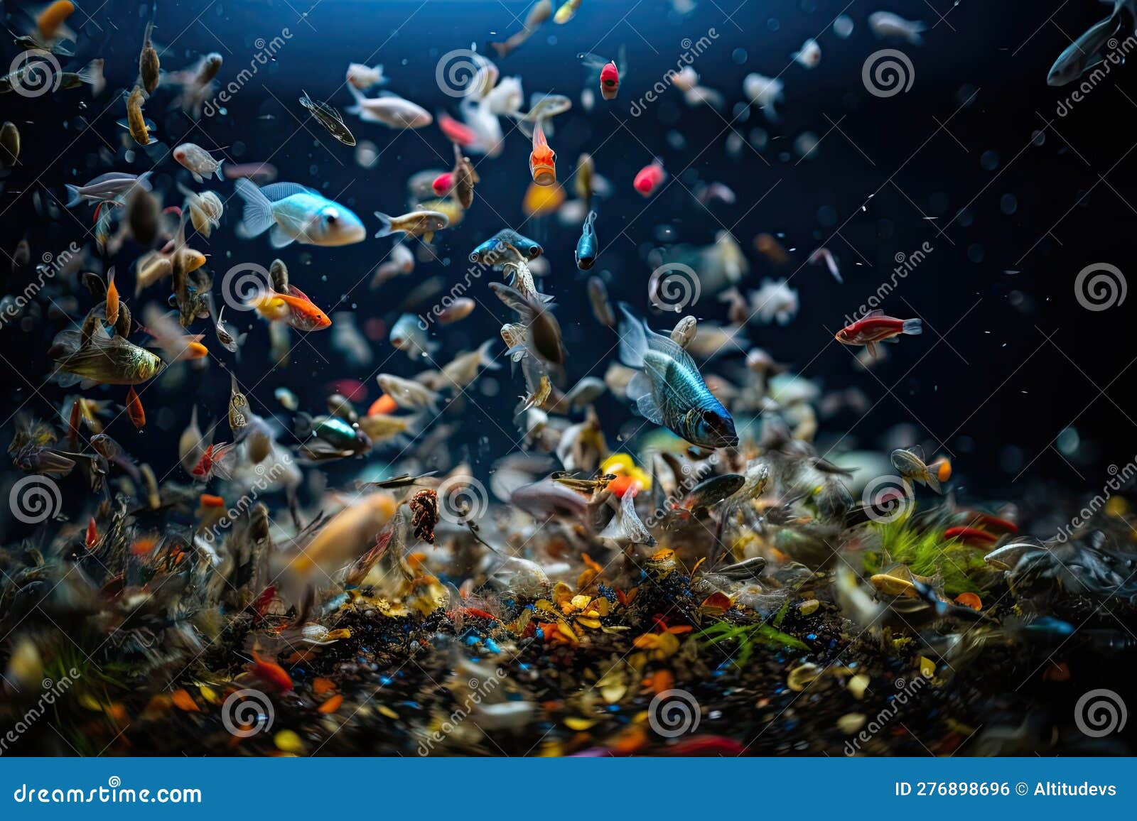 Microplastic Particles Swimming in a Fish Tank Stock Illustration ...