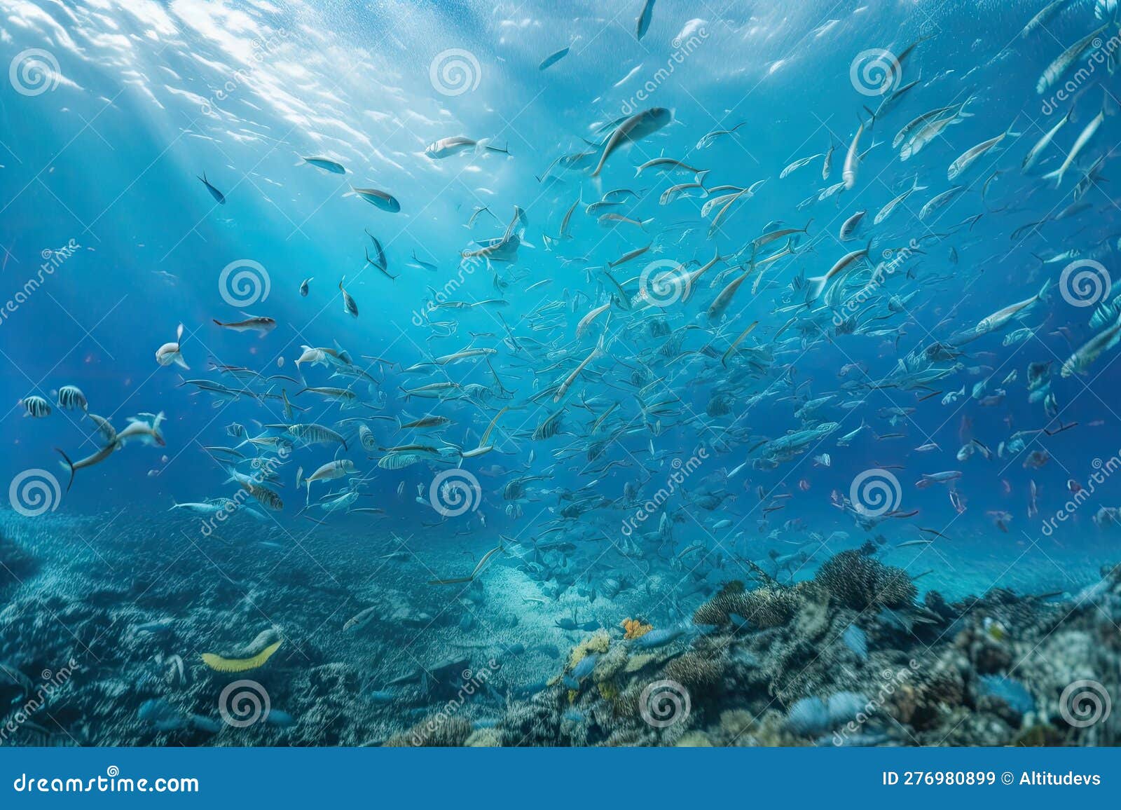 Microplastic Pollution at the Bottom of the Ocean, with Fish Swimming ...