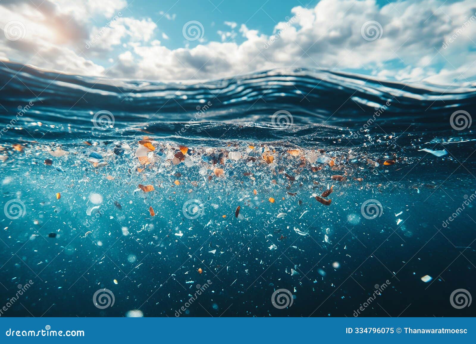 Microplastic Pollution Floating in Ocean Water Stock Illustration ...