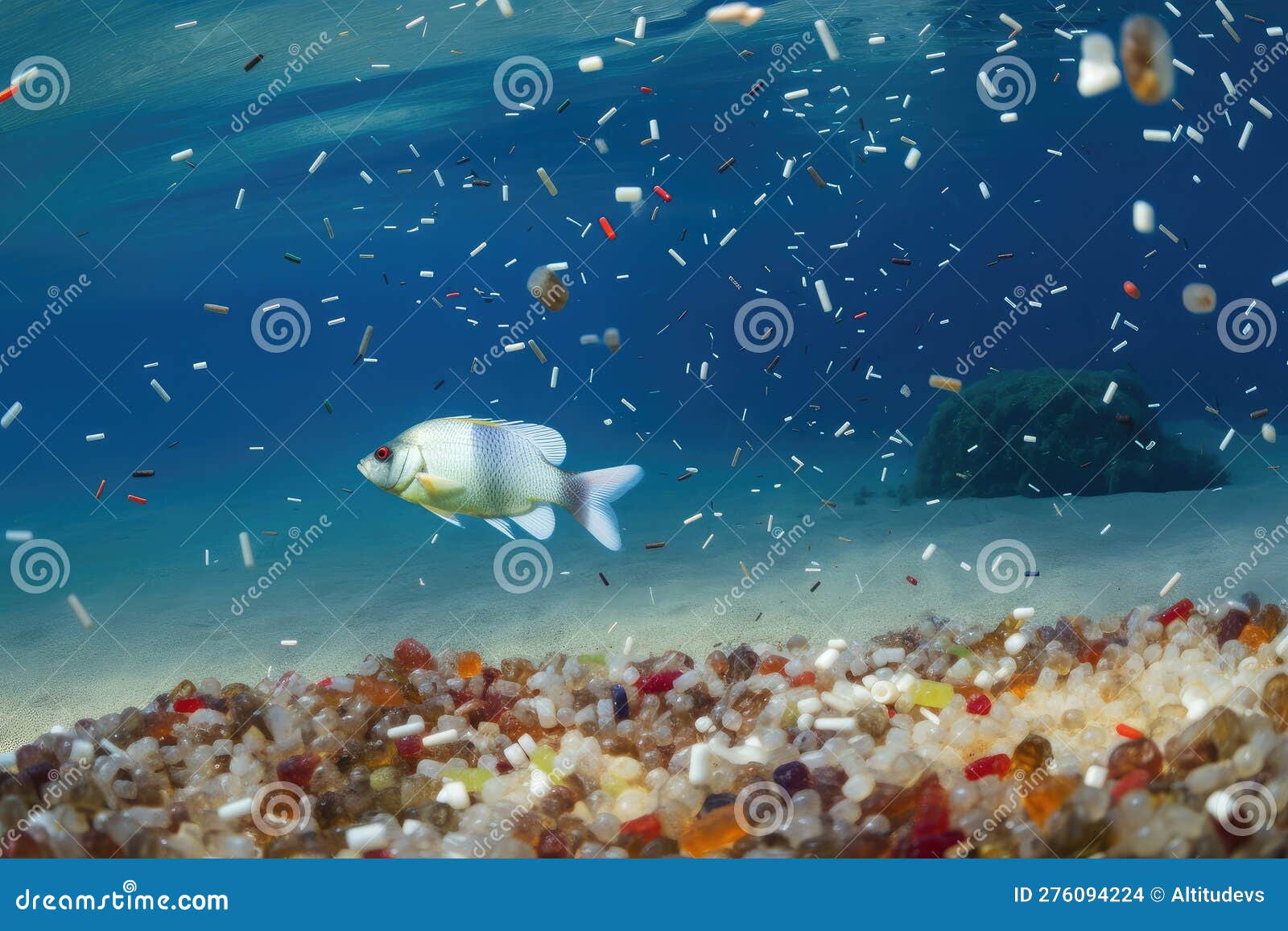 Microplastic Pollution in the Ocean, with Fish Swimming among Plastic ...
