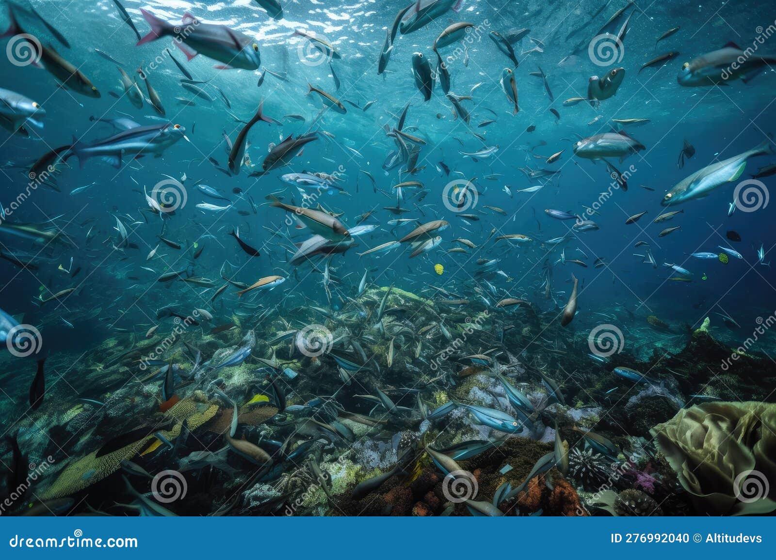 Microplastic Pollution in the Ocean, with Fish Swimming among Plastic ...