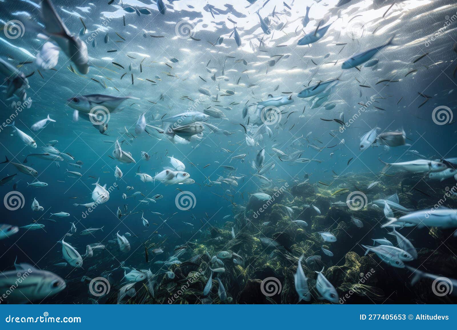 Microplastic Pollution in the Ocean, with Fish Swimming among Plastic ...