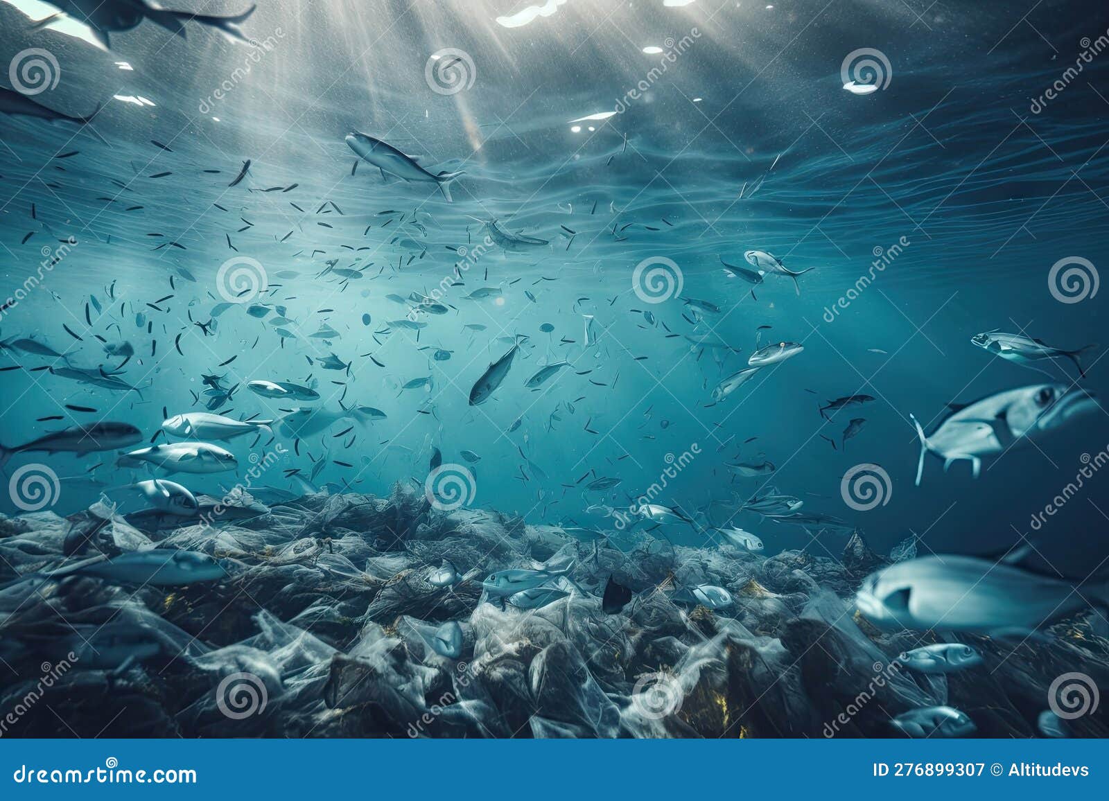 Microplastic Pollution in the Ocean, with Fish Swimming among Plastic ...