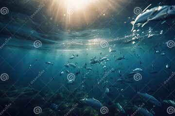 Microplastic Pollution in the Ocean, with Fish Swimming among Plastic ...