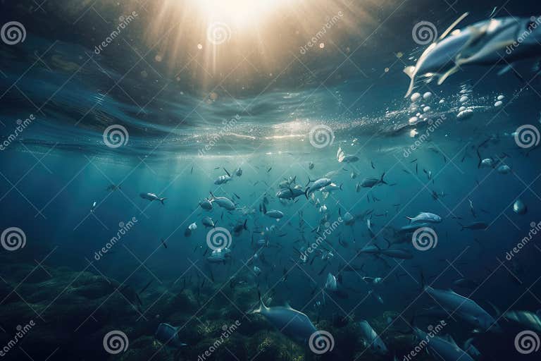 Microplastic Pollution in the Ocean, with Fish Swimming among Plastic ...