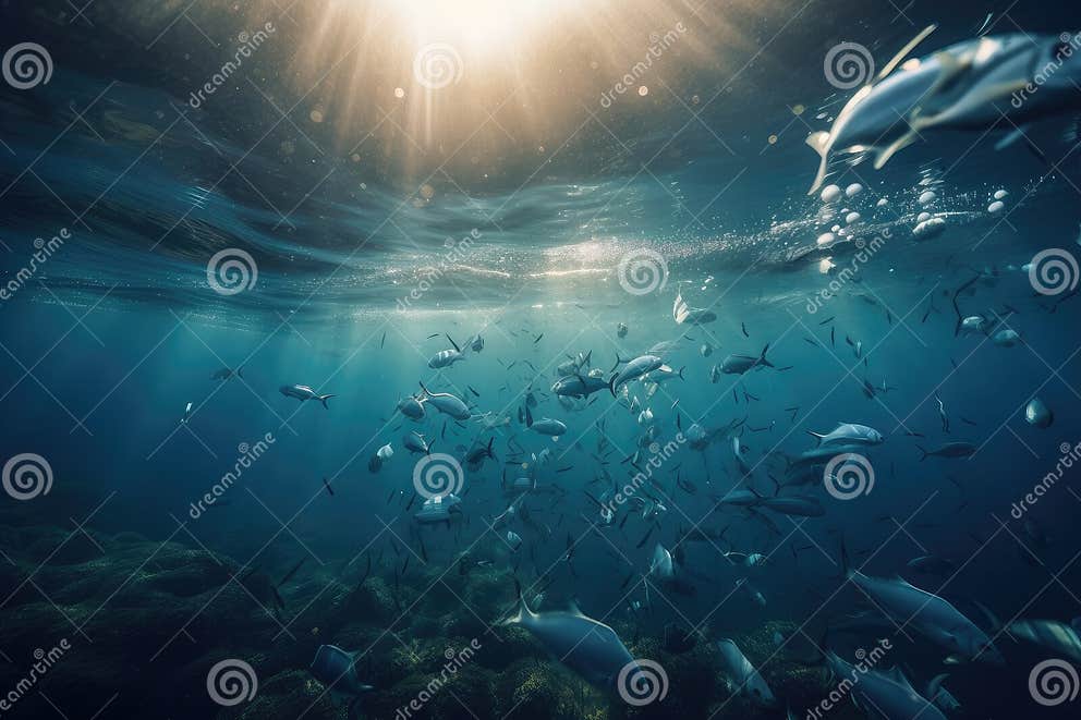Microplastic Pollution in the Ocean, with Fish Swimming among Plastic ...