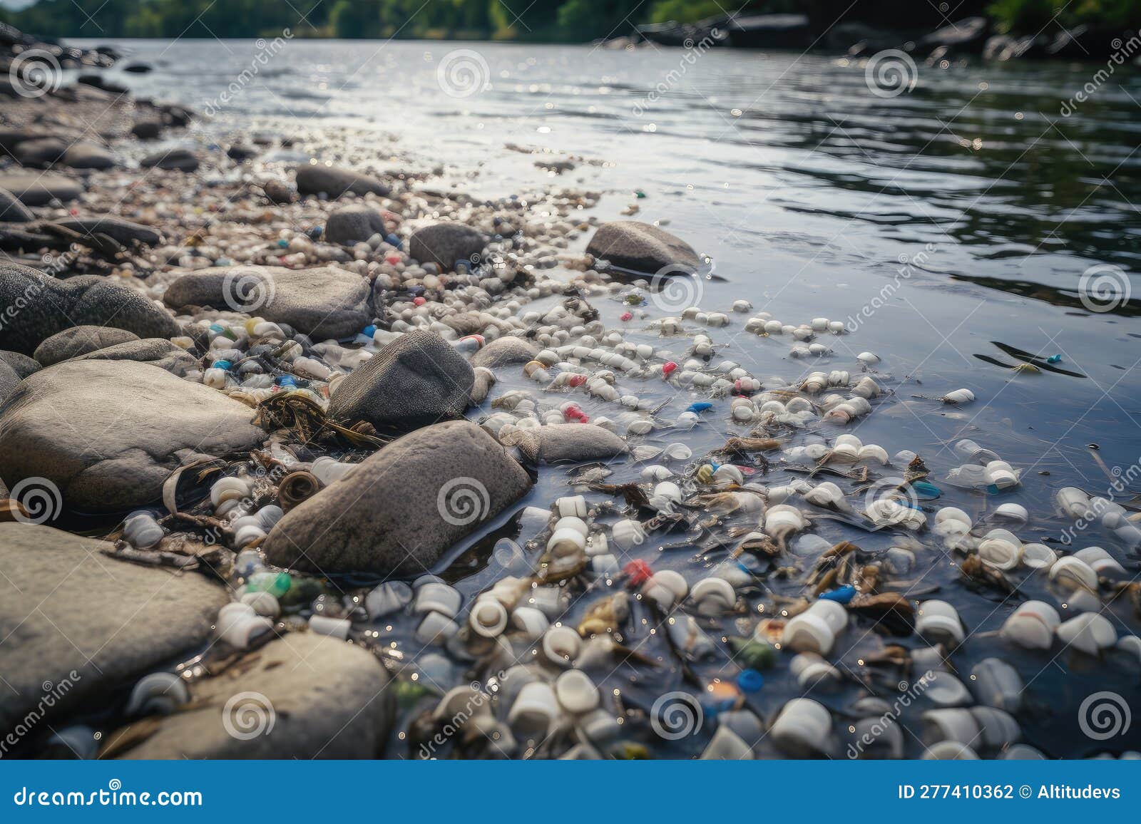 Microplastic Pollution in a River, with Microplastics Floating on the ...