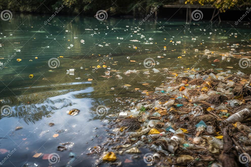 Microplastic Pollution in a River, with Microplastics Floating on the ...