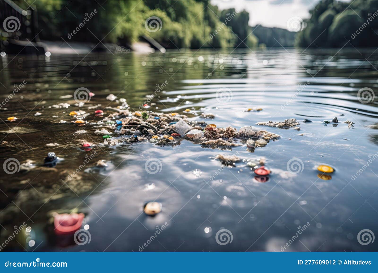 Microplastic Pollution in a River, with Microplastics Floating on the ...