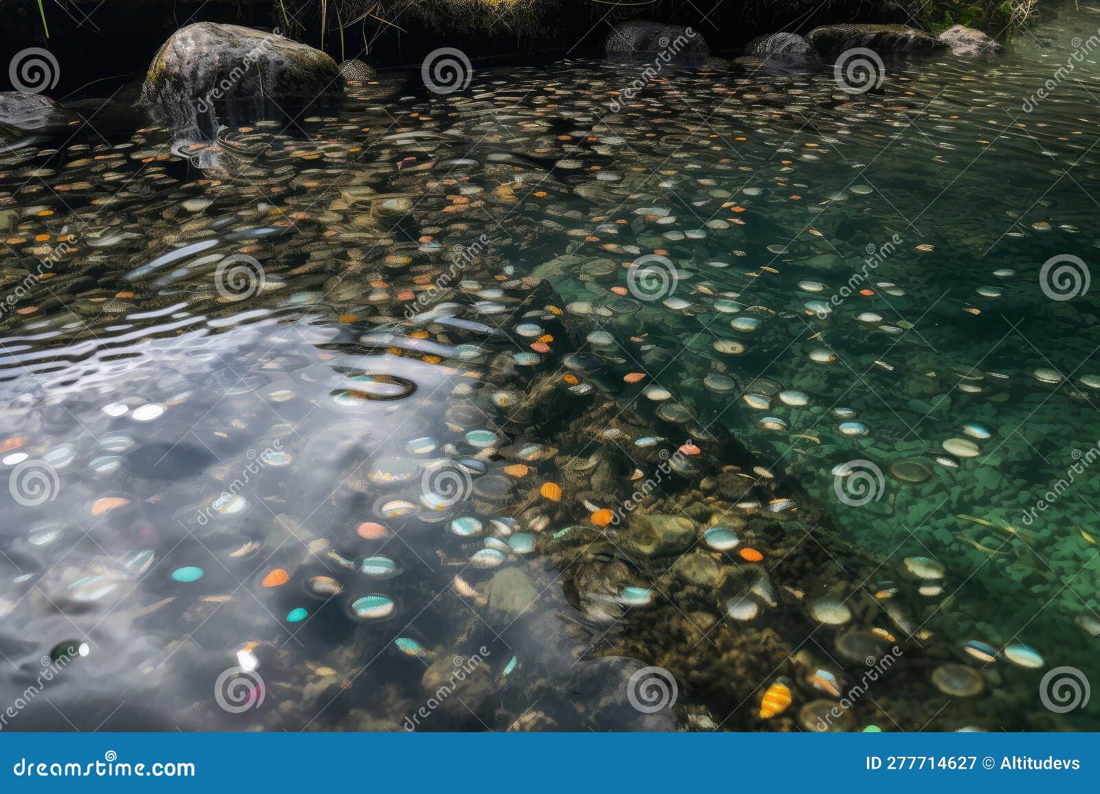 Microplastic Pollution in a River, with Microplastics Floating on the ...