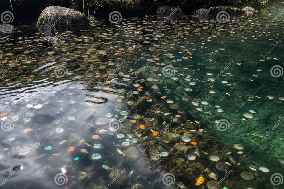 Microplastic Pollution in a River, with Microplastics Floating on the ...