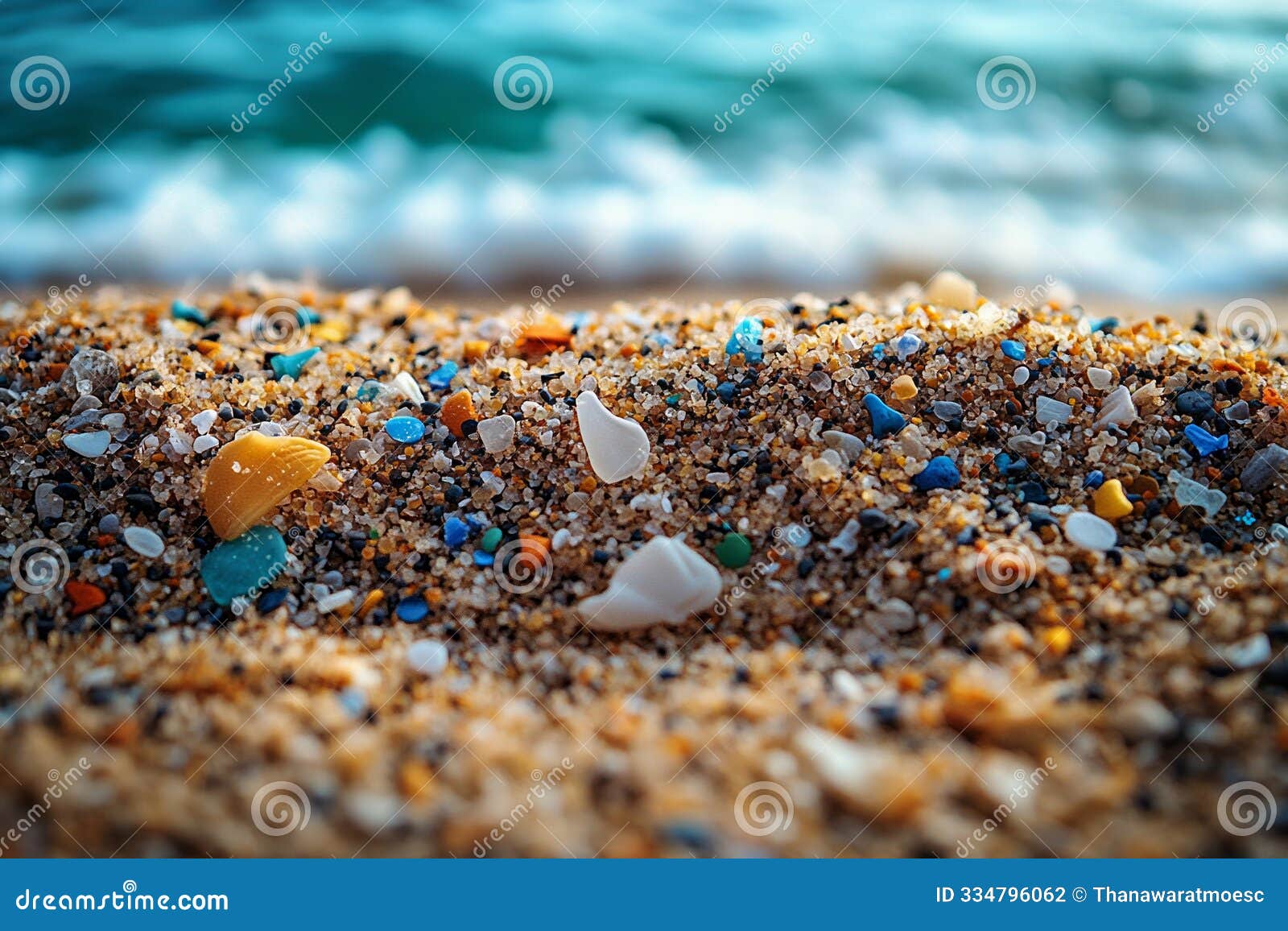 Microplastic Pollution on Sandy Beach Shoreline Stock Illustration ...