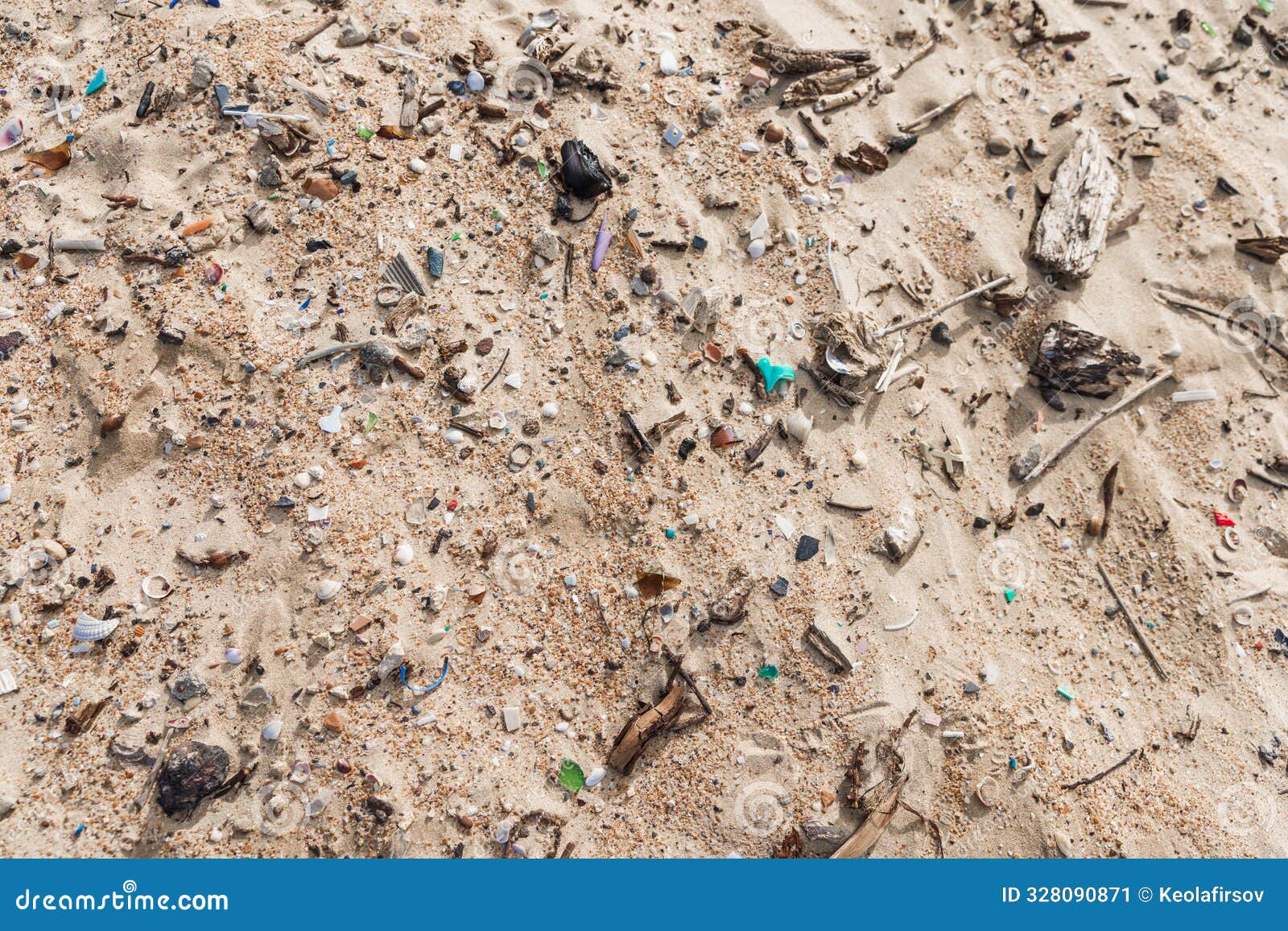 Microplastic Rubbish on Coastline. Plastic Garbage in Sand on Ocean ...