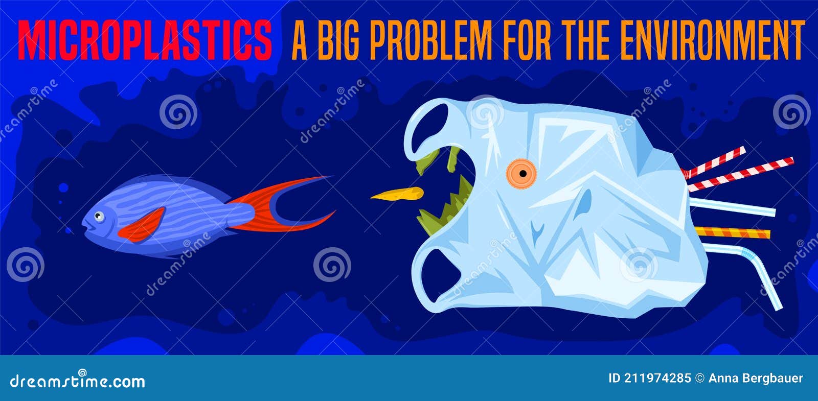 Microplastic In The Sea Cartoon Vector | CartoonDealer.com #211974285