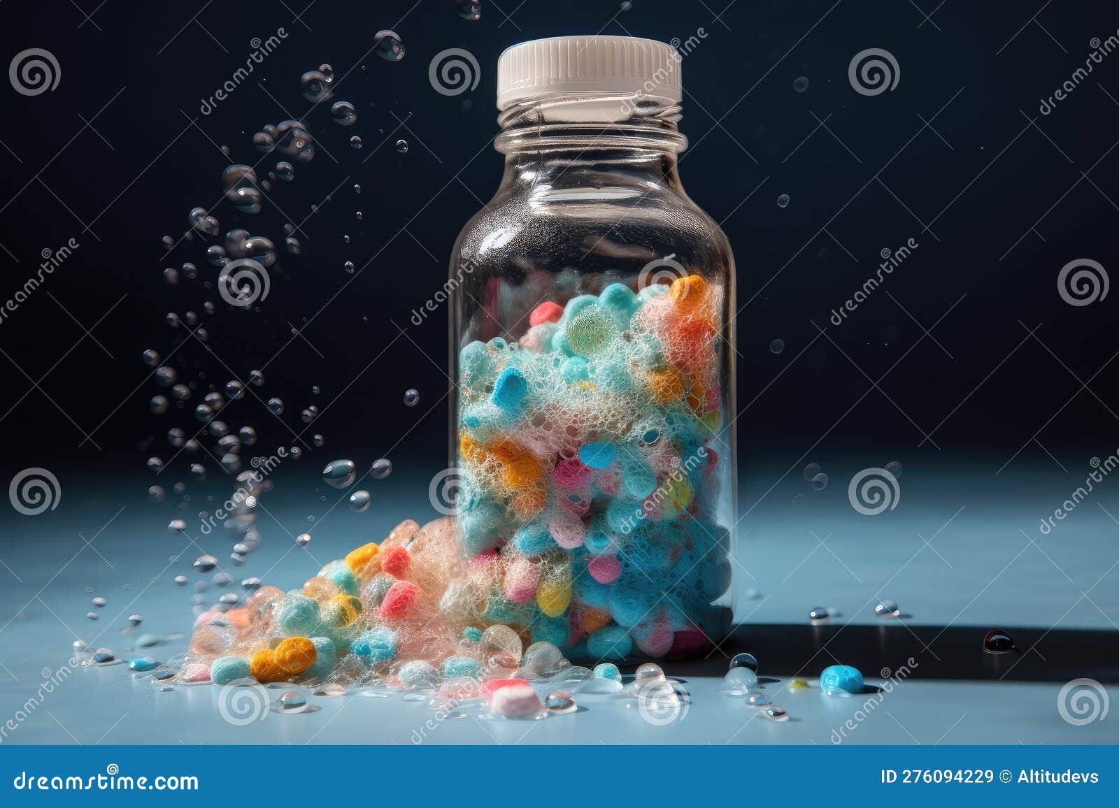 Microplastics in a Bottle of Shampoo, with Suds and Bubbles Stock Image ...