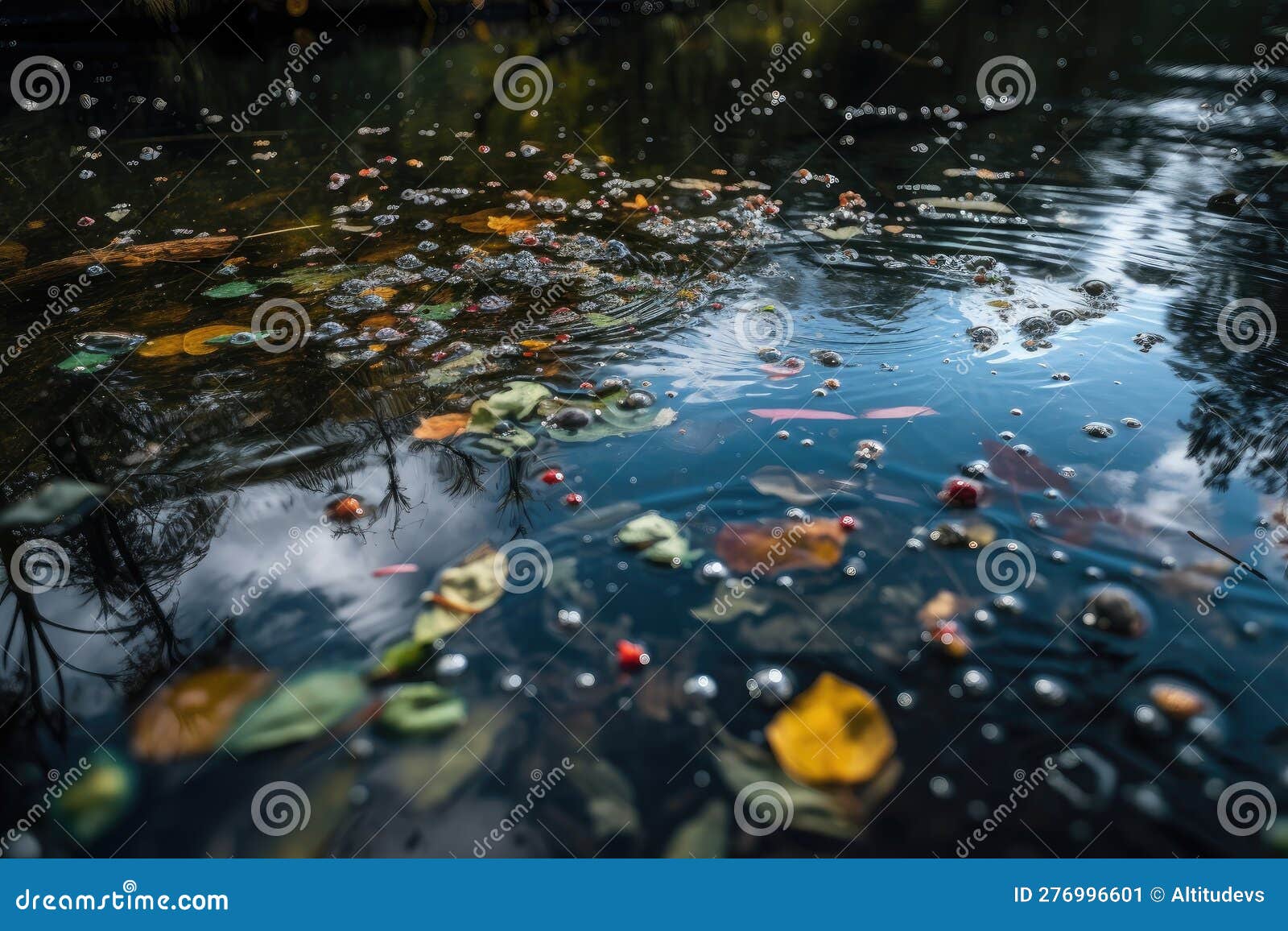 Microplastics Floating on the Surface of a Still Pond Stock Image ...