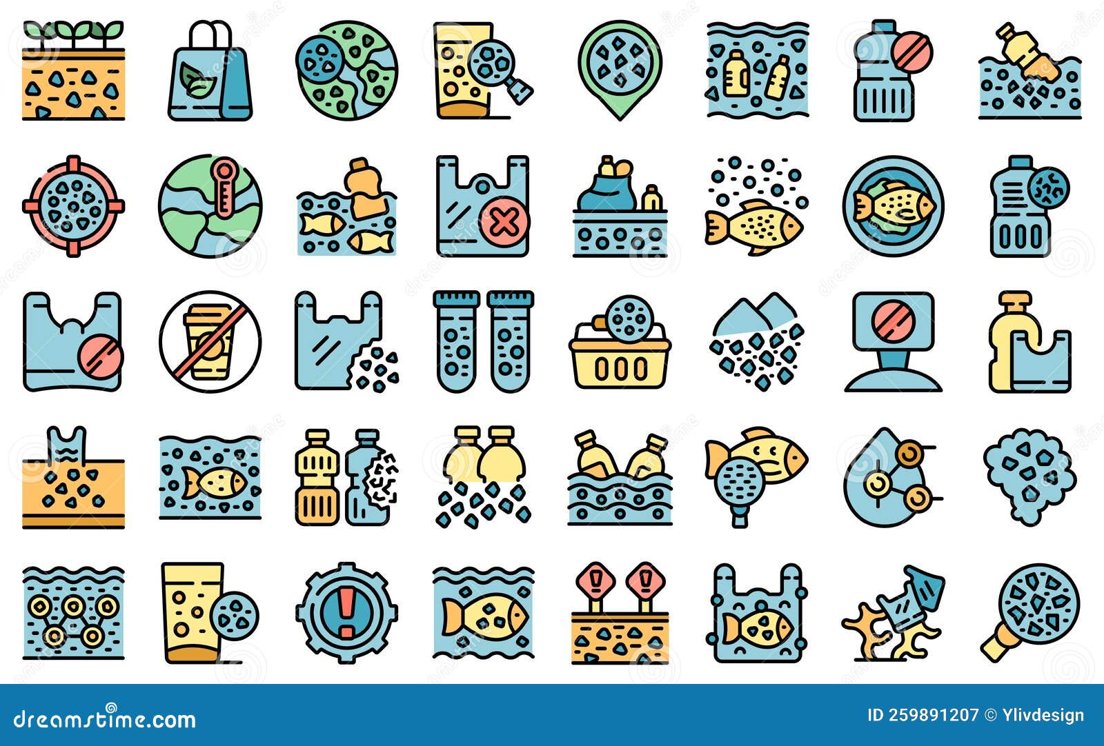 Microplastics Pollution Icons Set Vector Flat Stock Vector ...