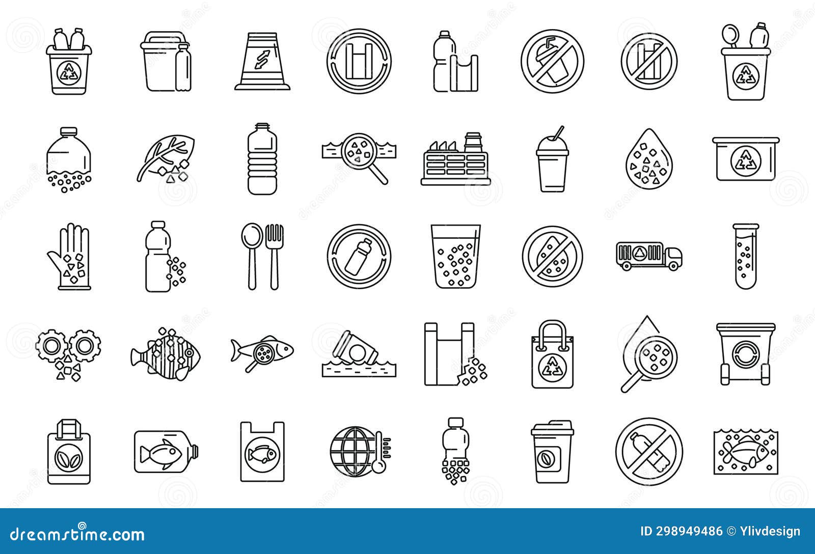 Microplastics Pollution Icons Set Outline Vector. Fish Environment ...