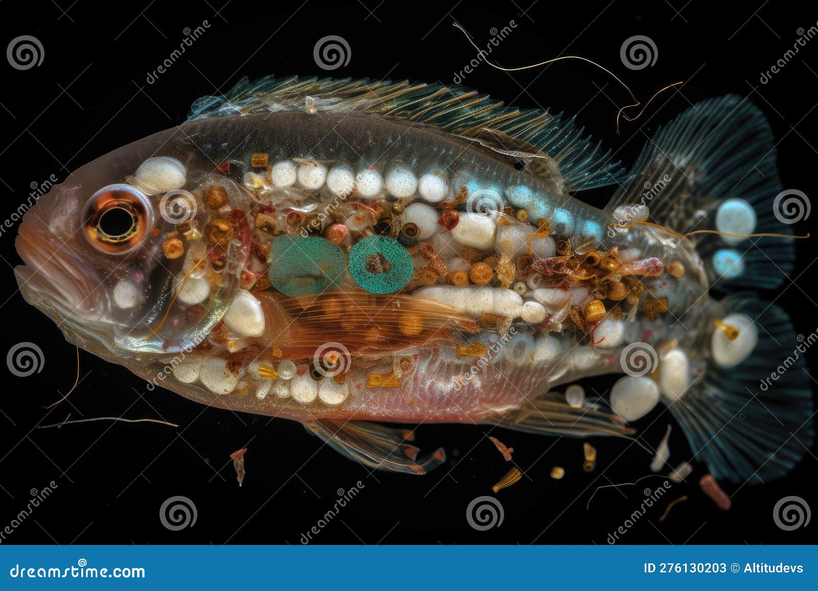Microplastics In The Stomach Of A Fish, With Its Digestive System ...