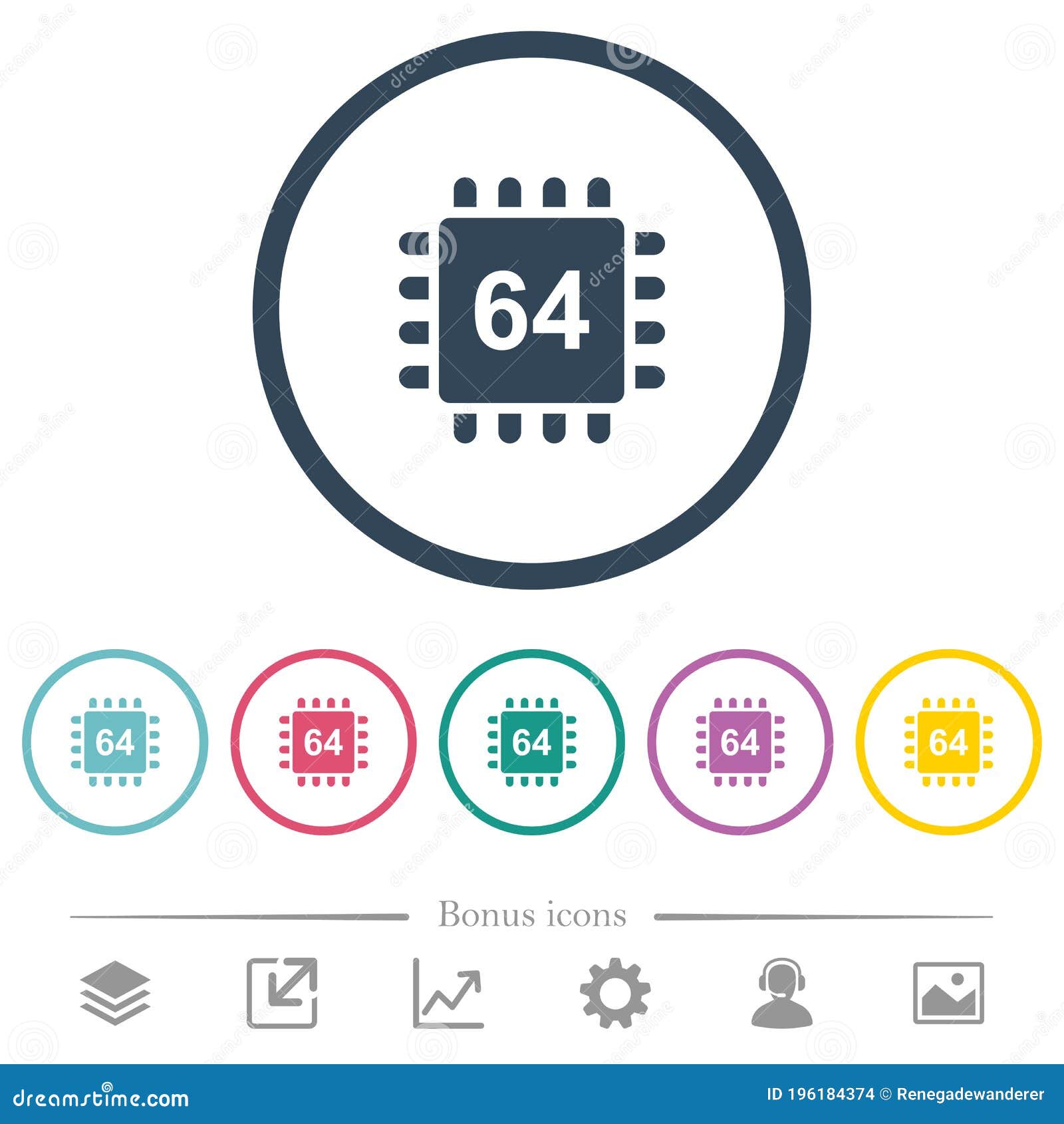 Microprocessor 64 Bit Architecture Flat Color Icons in Round Outlines ...