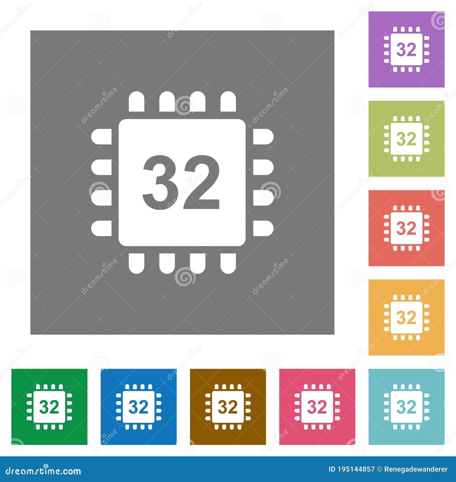 Microprocessor 32 Bit Architecture Square Flat Icons Stock Vector ...