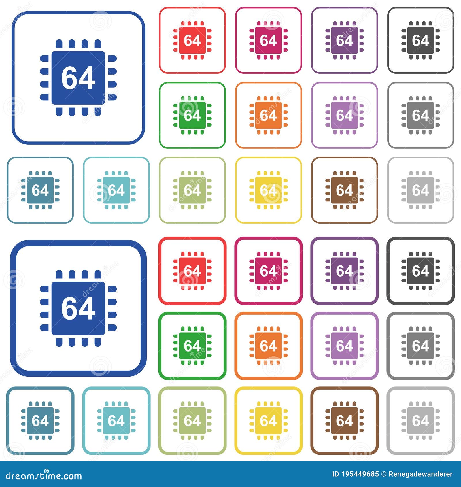 Microprocessor 64 Bit Architecture Outlined Flat Color Icons Stock Vector - Illustration of ...