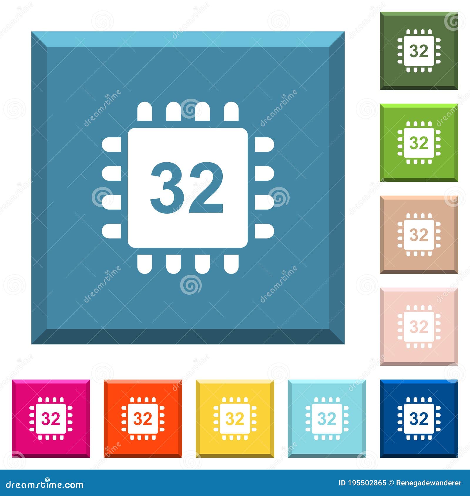 Microprocessor 32 Bit Architecture White Icons on Edged Square Buttons ...