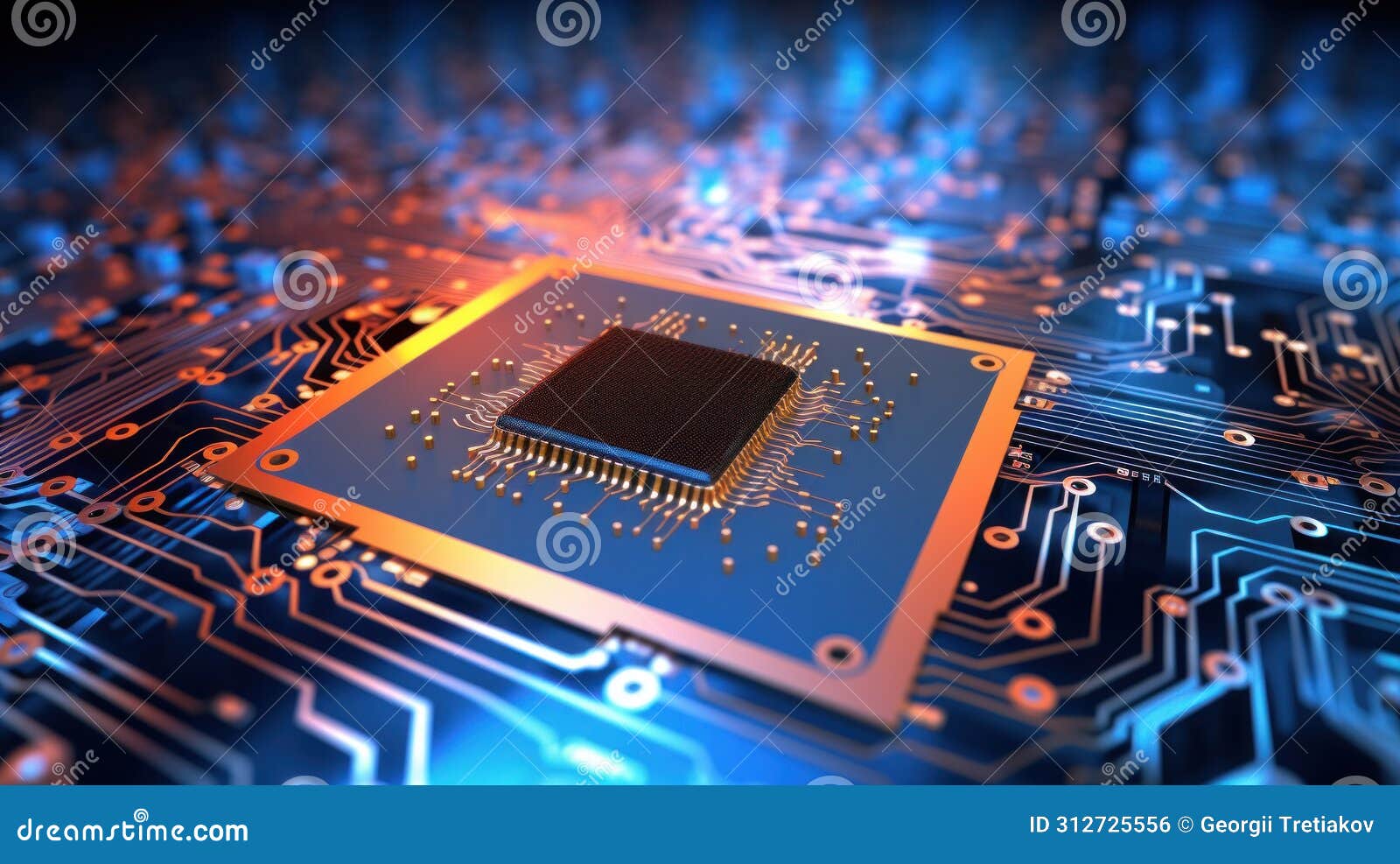 Microprocessor on a Blue Circuit Board Blur Stock Illustration ...
