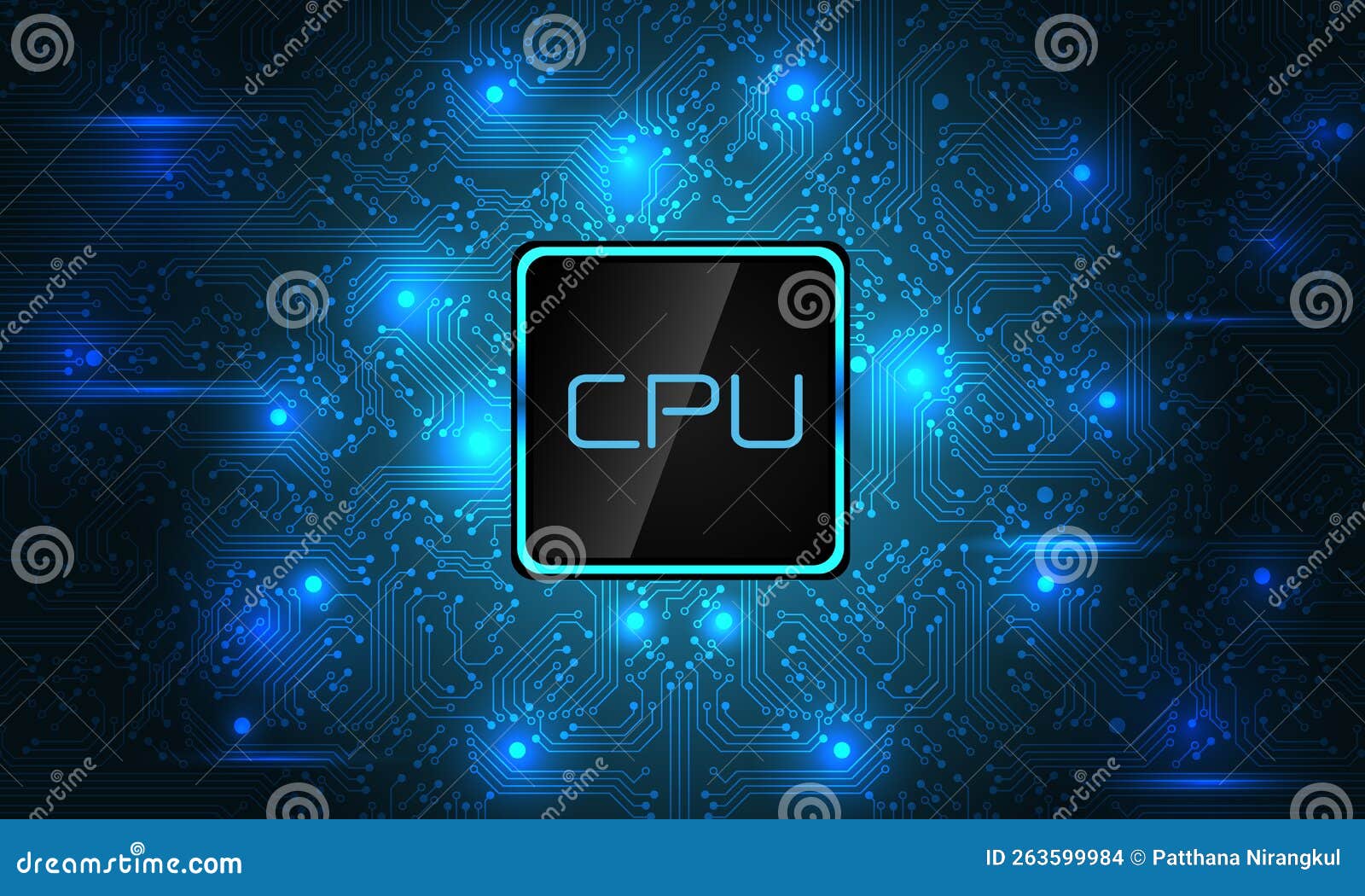 Microprocessor on Blue Circuit Pattern Design Modern Futuristic ...