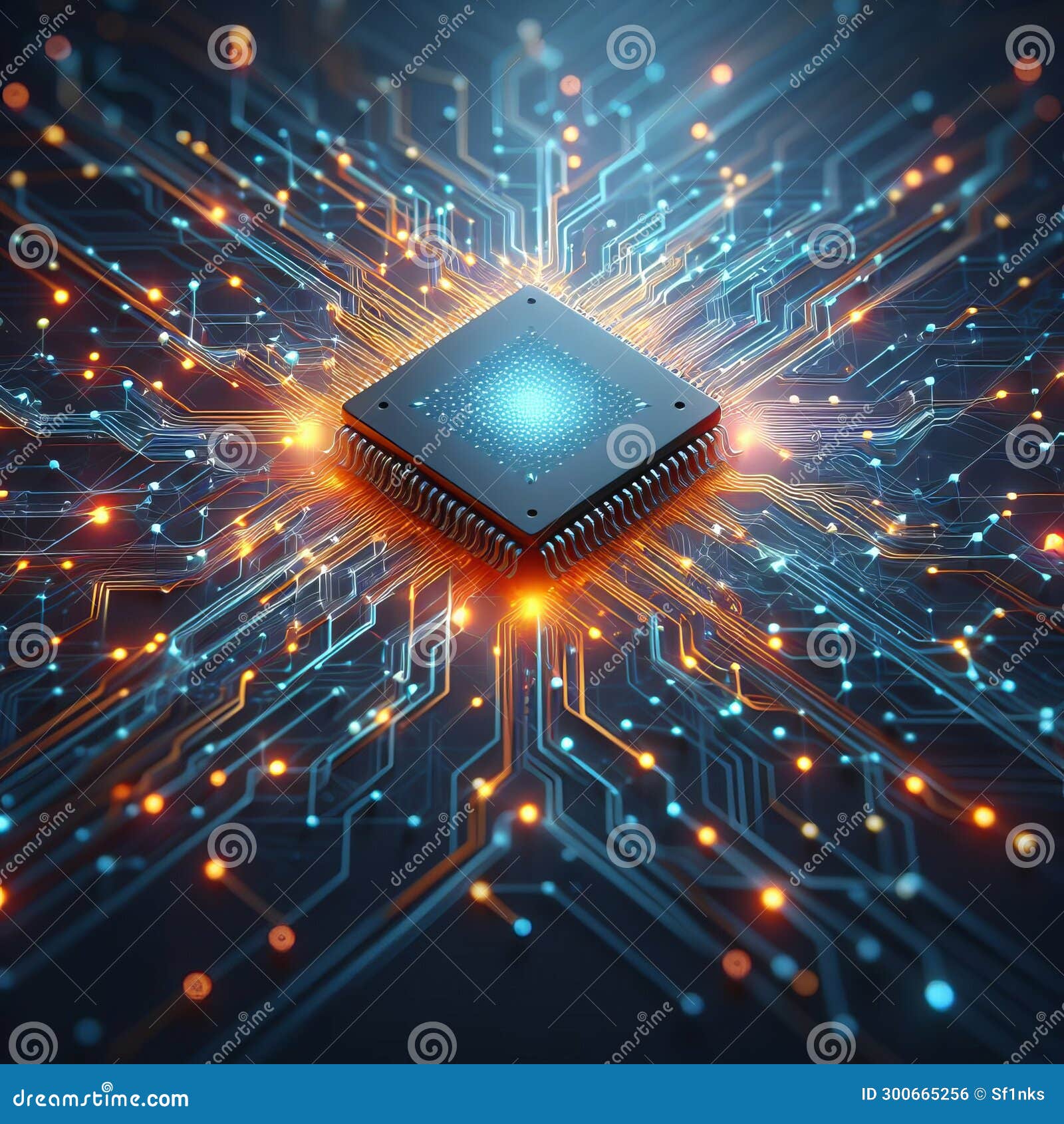 A Microprocessor at the Center of the Frame, Surrounded by Intricate ...