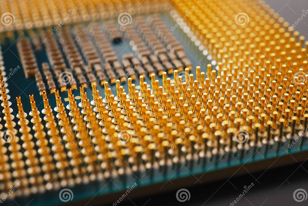 Microprocessor of Computer Close-up. CPU, Semiconductor, Pins and ...