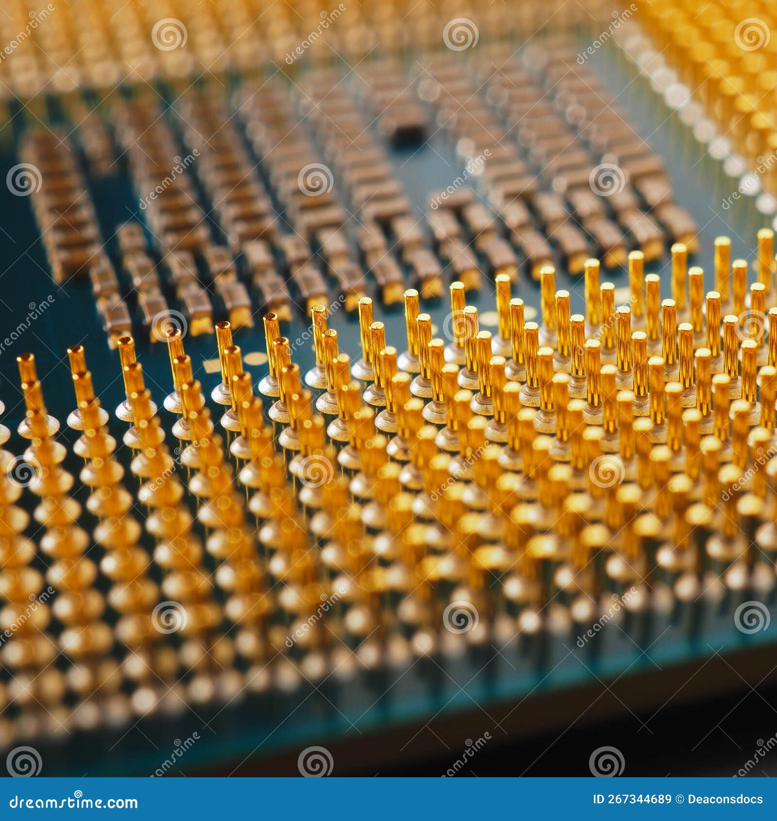 Microprocessor of Computer Closeup. Semiconductor, Pins and Connectors ...