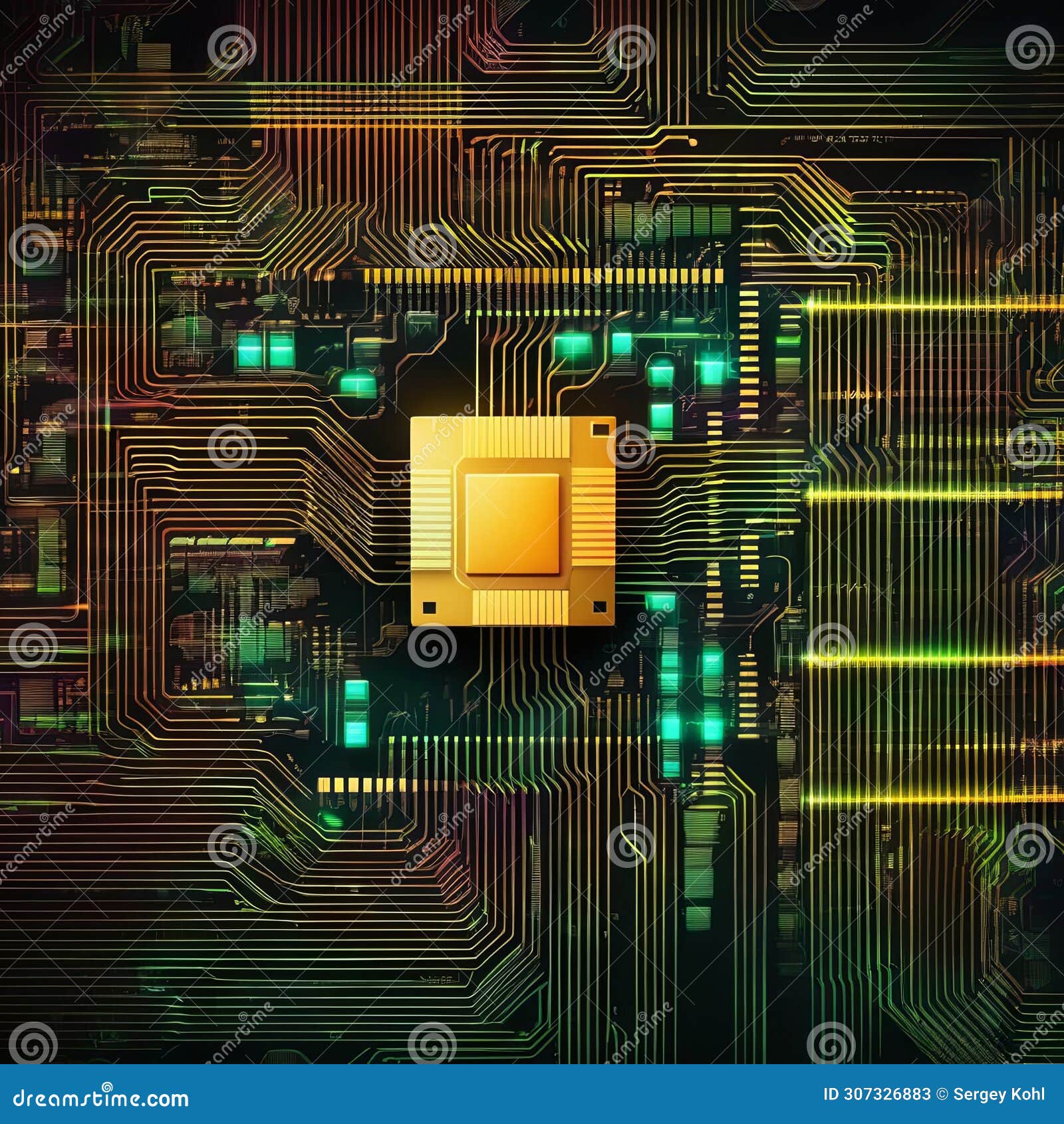 Microprocessor And Conductive Tracks On The Board. Royalty-Free Stock ...