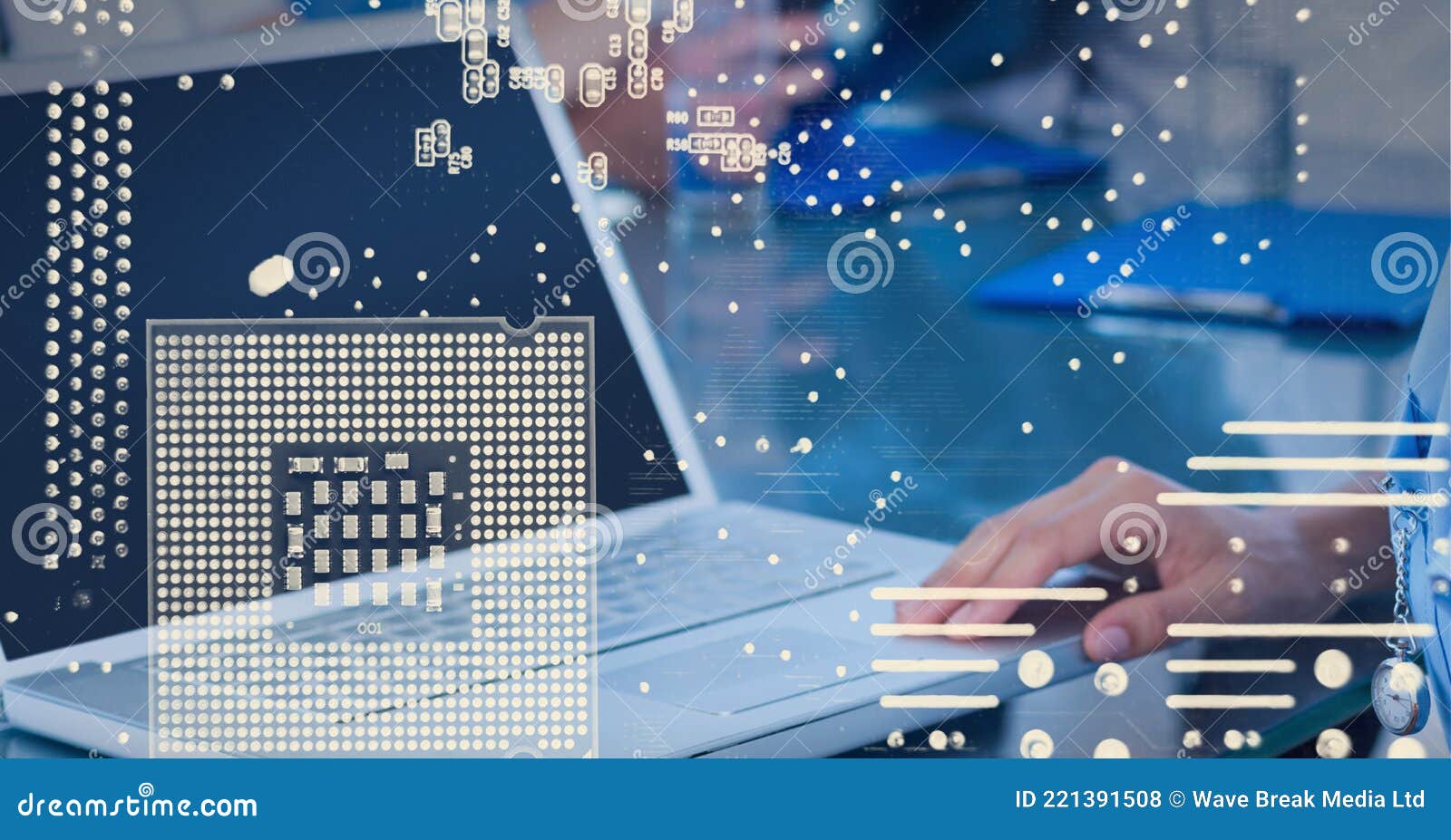 Microprocessor Connections Against Mid Section of Person Using Laptop ...