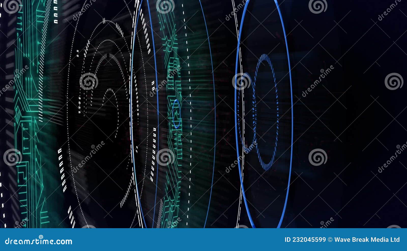 Microprocessor Connections Over Multiple Neon Round Scanners on Black ...